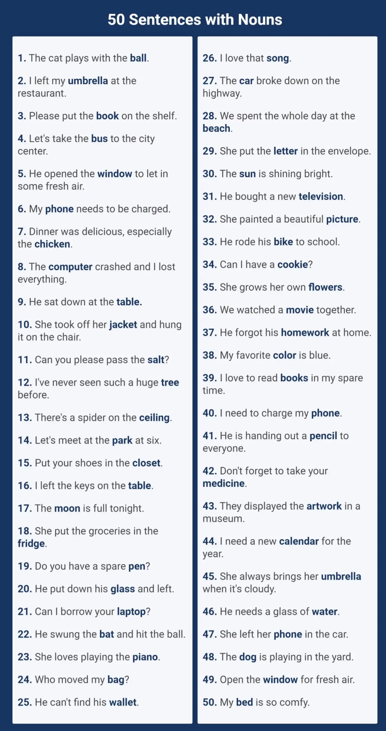 50 Sentences with Nouns - With Pronunciation - Neurochispas
